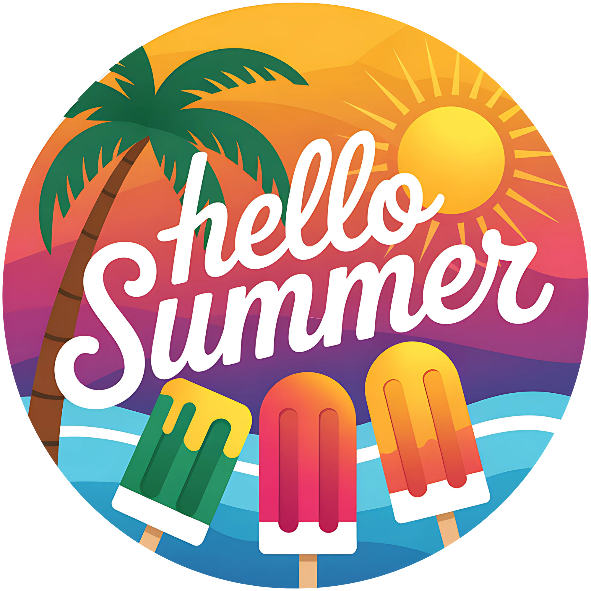 Hello Summer Stick Ice Cream with Beach Scene Accent Sign - Made In US ...