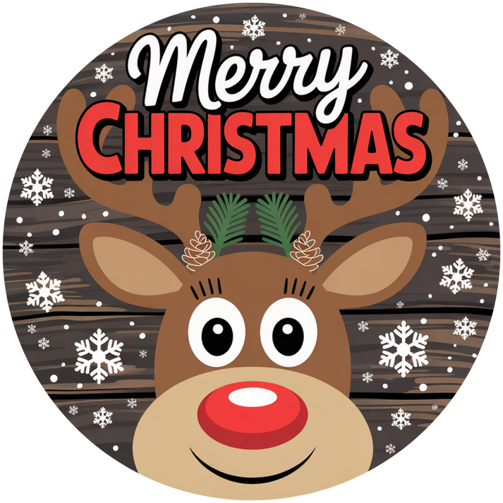 Merry Christmas Reindeer with Red Nose and Pine Cones Accent Sign - Ma ...