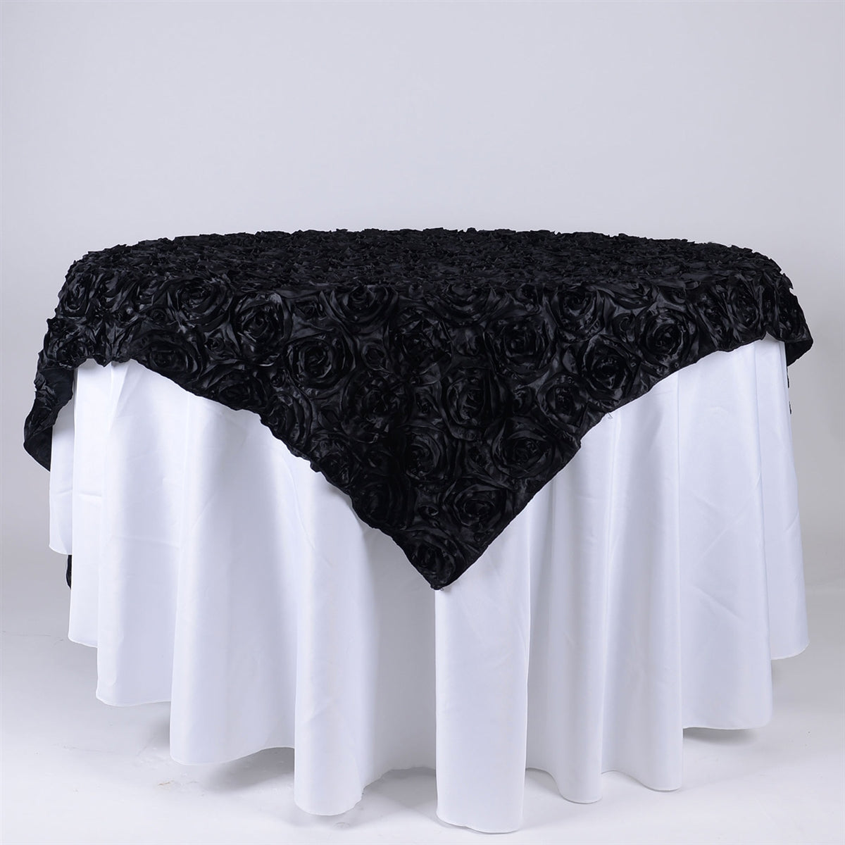 Black 72 Inch x 72 Inch Square Rosette Satin Overlay ...