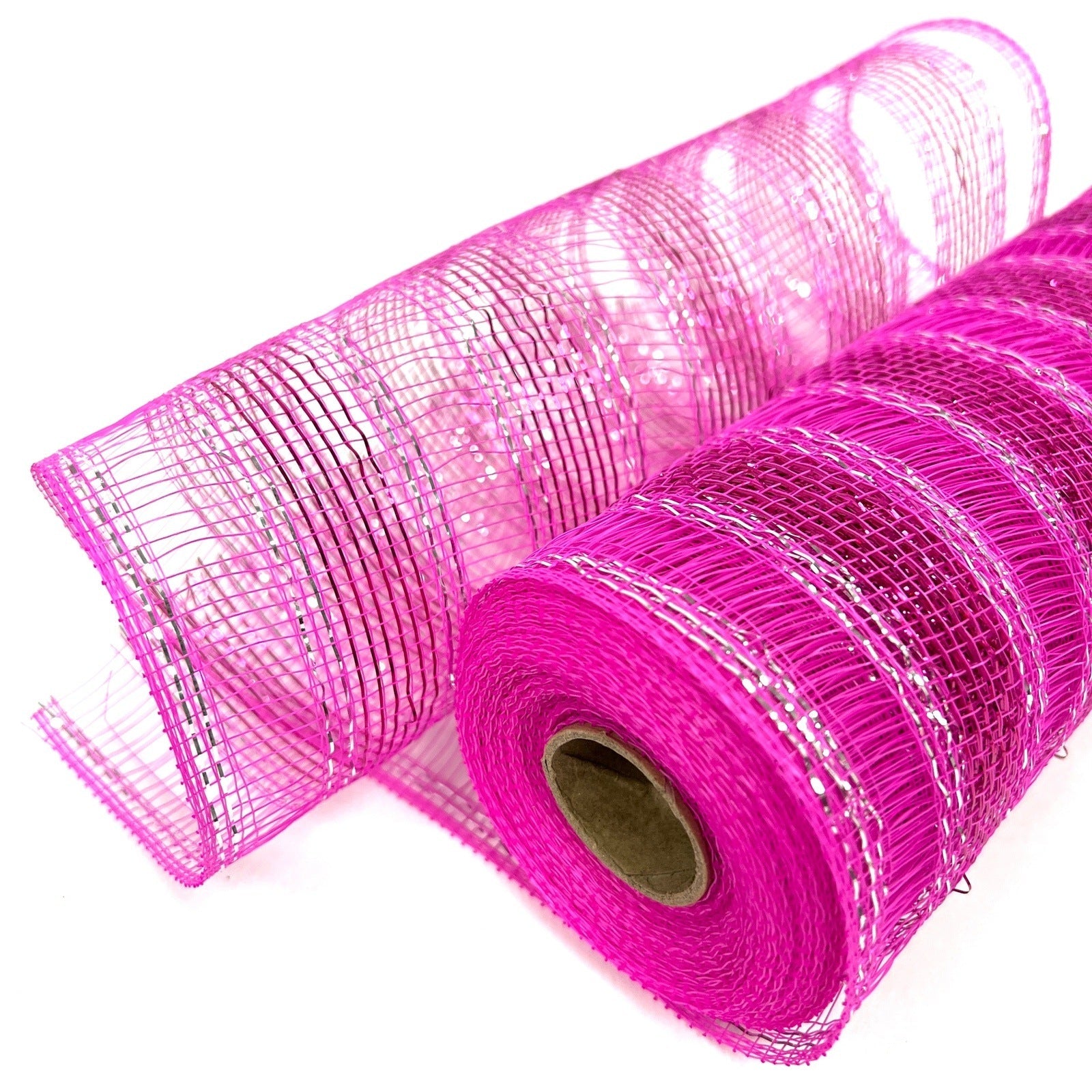 Hot Pink Deco Mesh Eyelash Metallic Stripes - BBCraftsWholesale Ribbon ...