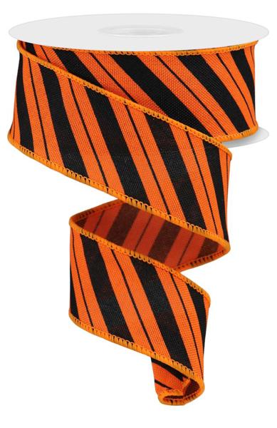 Orange/Black - Diagonal Line Faux Ryl - 1.5 Inch x 10 Yards – BBCrafts.com