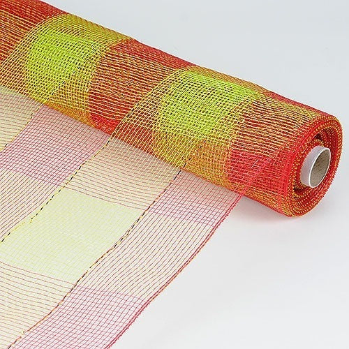 Floral Mesh Wrap Two Color Design Red with Green ( 21 Inch x 10 Yards ...