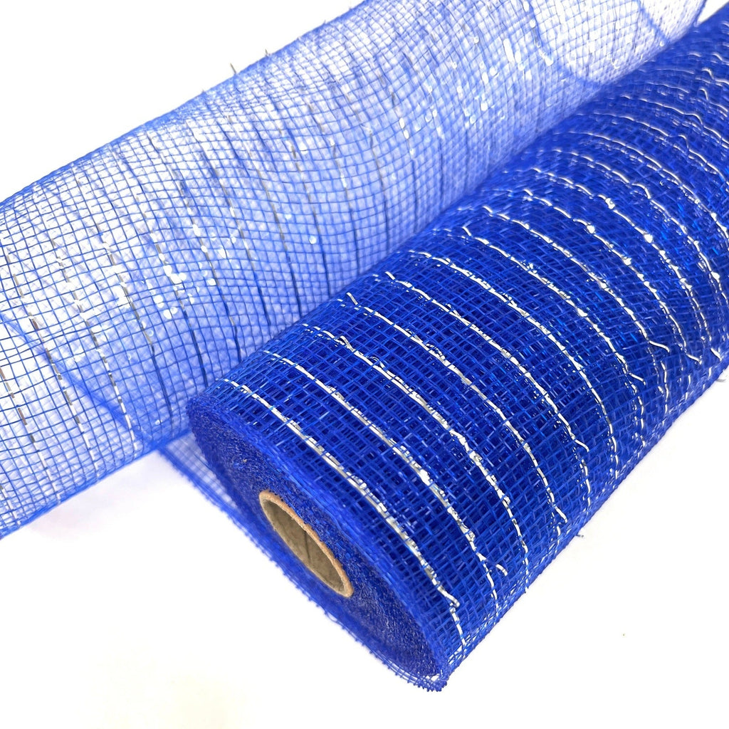 Royal Blue with Silver Lines - Deco Mesh Metallic Stripes - ( 10 Inch x ...