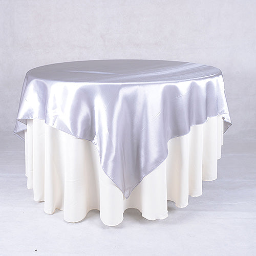 Silver - 90 x 90 Satin Table Overlays - ( 90 Inch x 90 Inch ) - BBCrafts