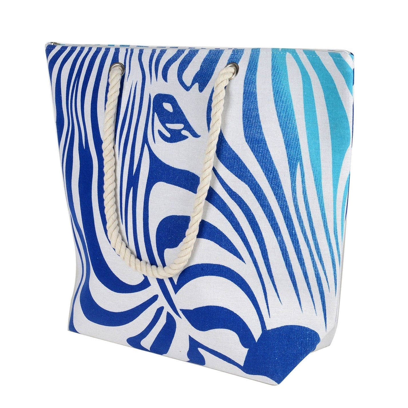 Large White & Blue Zebra Striped Tote Bag | BBCrafts – BBCrafts.com