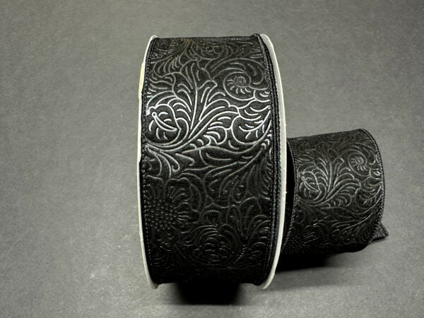 Black Flower Embossed Wired Ribbon - 2-1/2 Inch x 50 Yards – BBCrafts.com