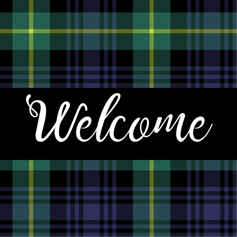 Blue Checked Welcome Metal Sign: Made In USA - BBCrafts